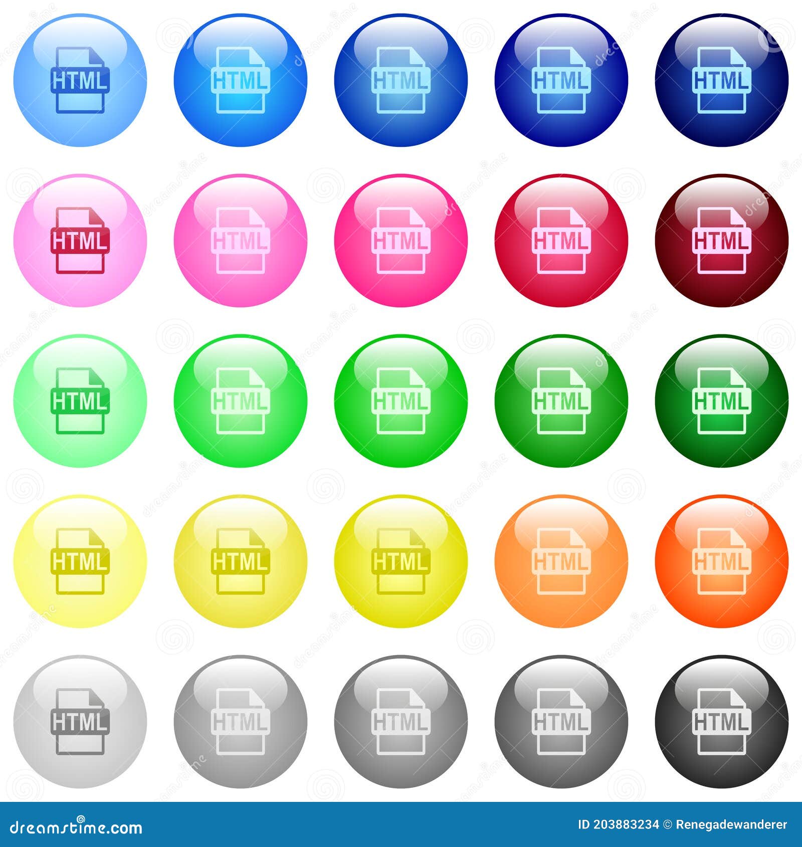 HTML File Format Icons in Color Glossy Buttons Stock Vector ...