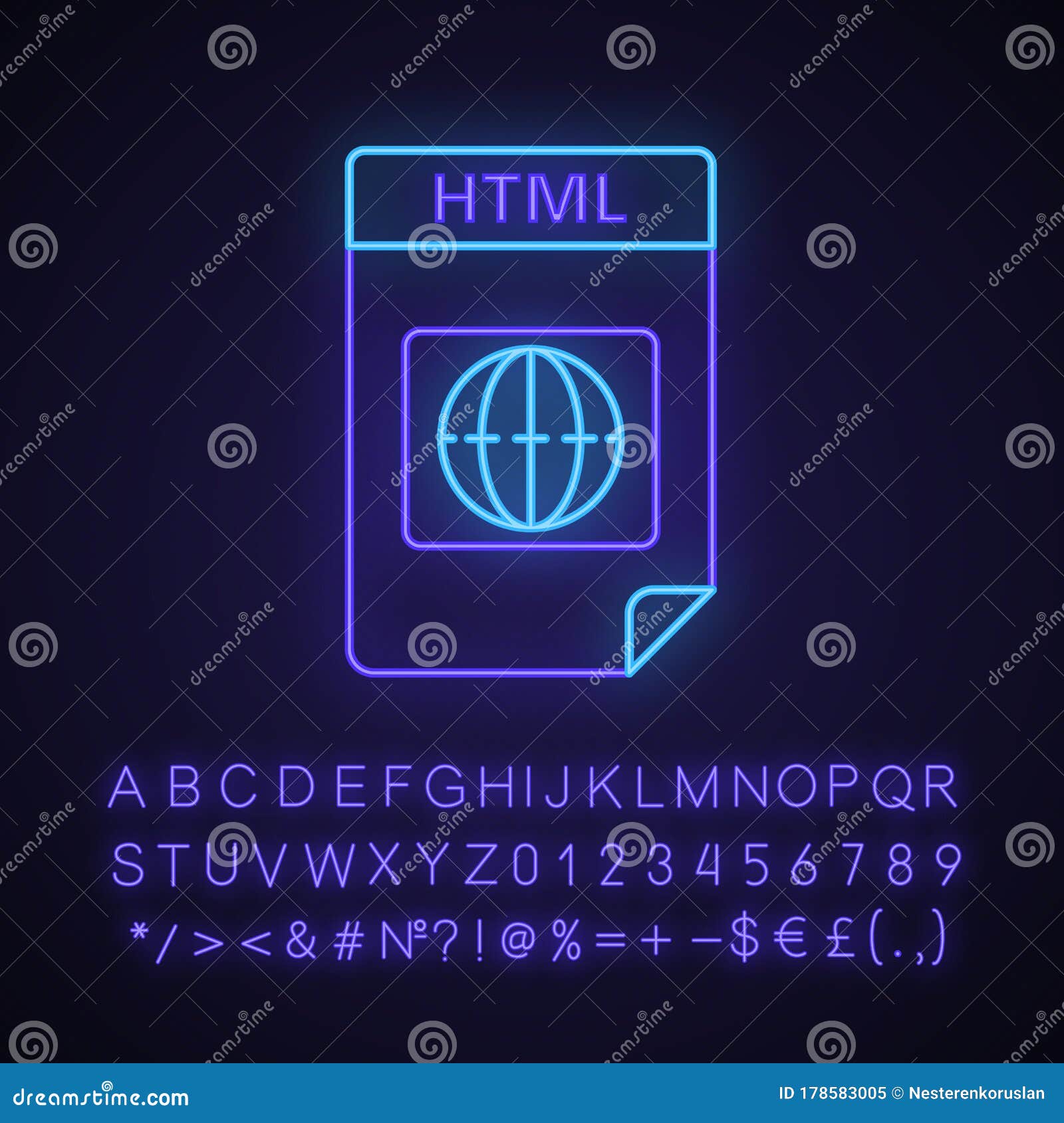 Html File Format Neon Light Icon Stock Vector Illustration Of Color Document 178583005