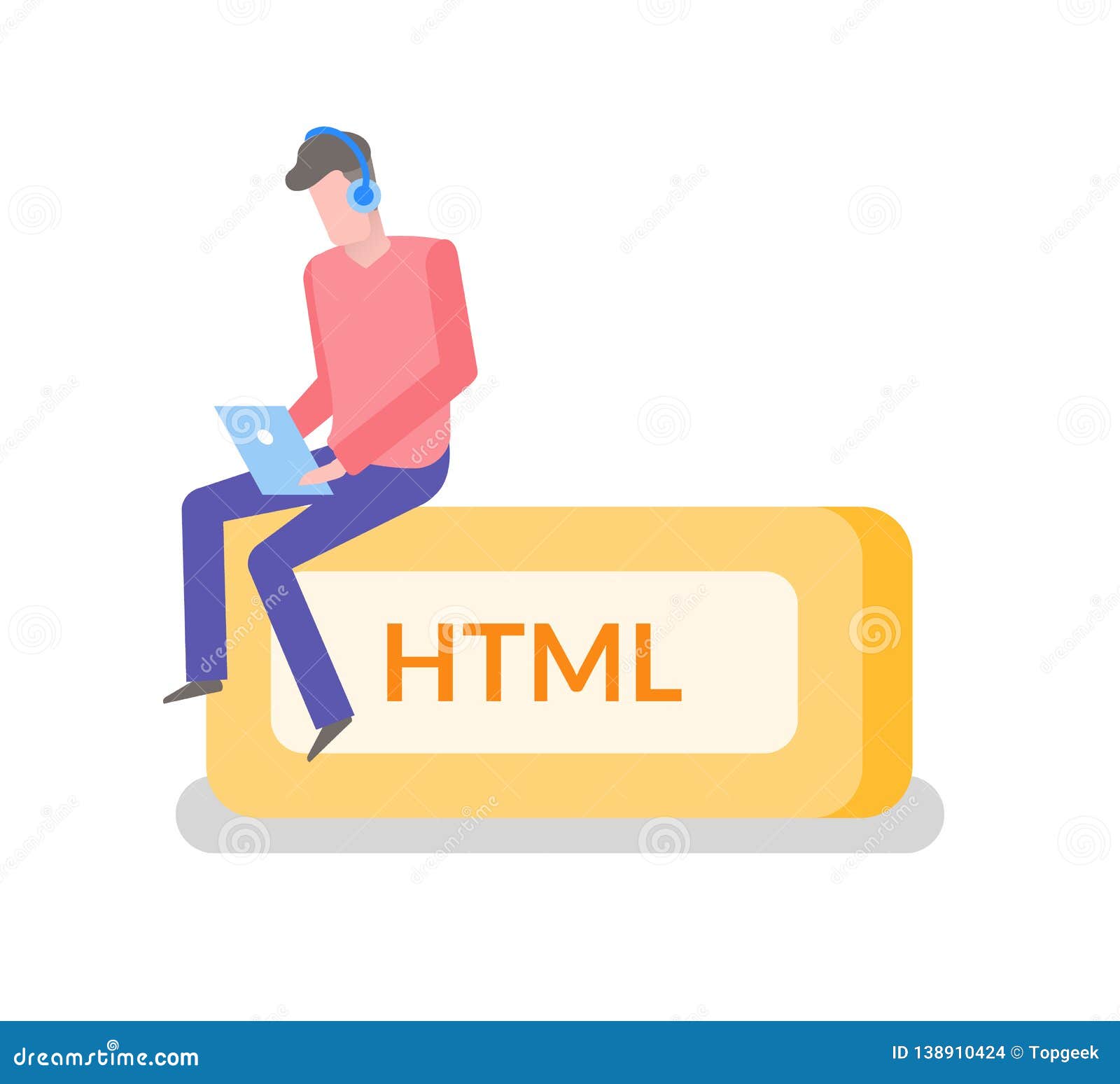 Html Freelancer Man Working On Laptop Coder Coding Stock Vector Illustration Of Concept