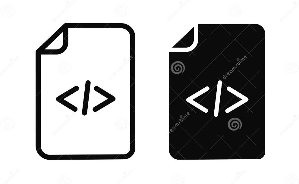 HTML Script Icon Set. Code Tag and Web Programming Vector Symbol in a Black Filled and Outlined ...