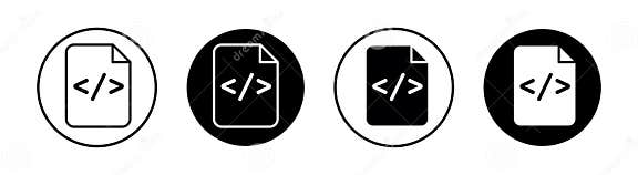 HTML Script Icon Set. Code Tag and Web Programming Vector Symbol in a Black Filled and Outlined ...