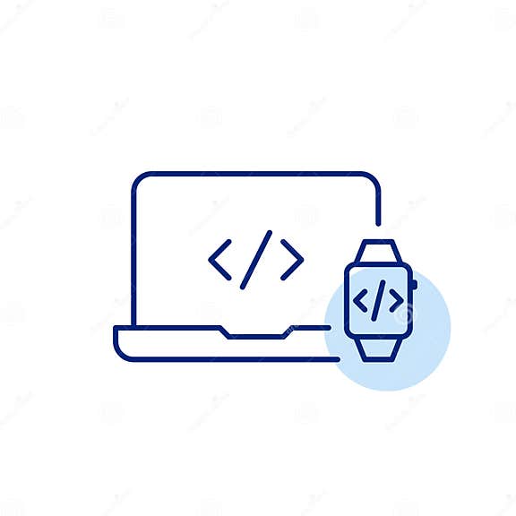 HTML Symbols on Laptop and Smart Watch. Cross-platform Web Design ...