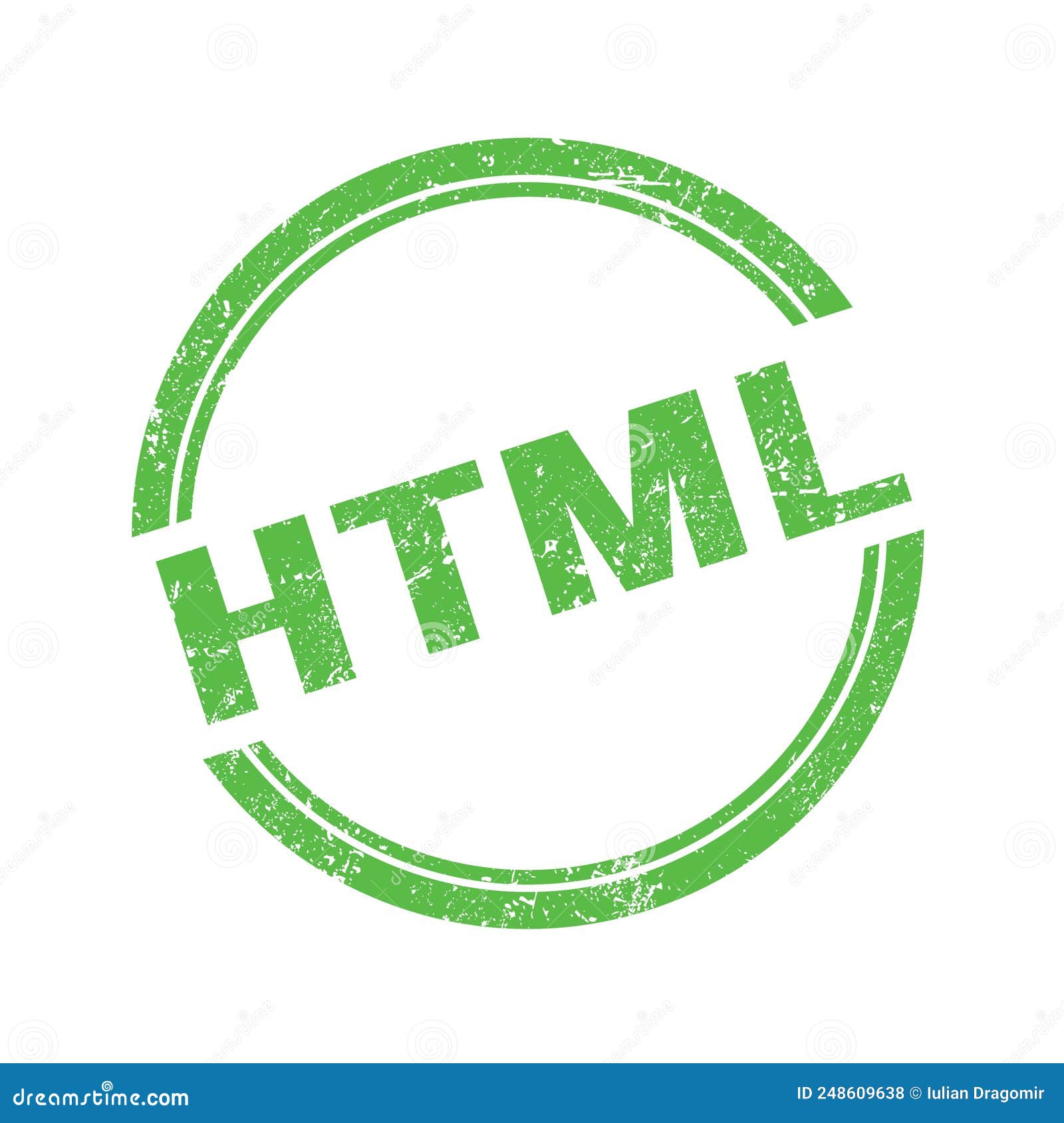 HTML Text Written on Green Grungy Round Stamp Stock Illustration ...