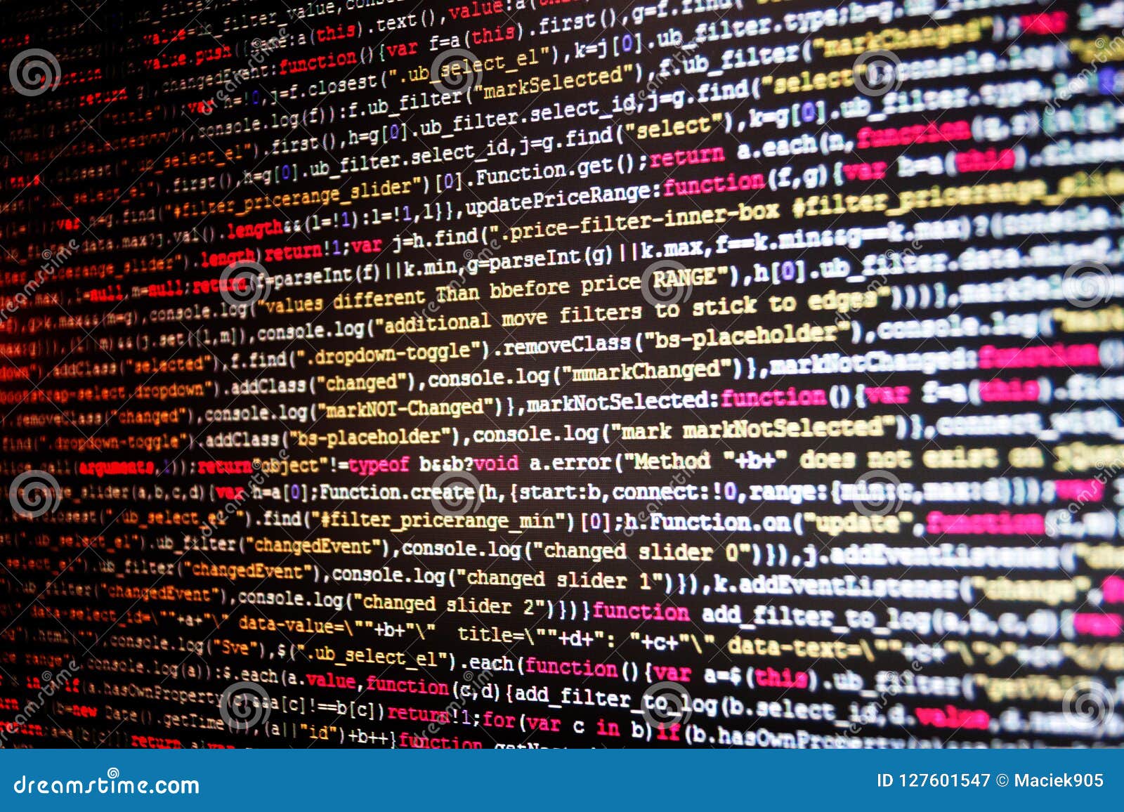 Html Website Structure Displaying Program Code On Computer Javascript Functions Variables