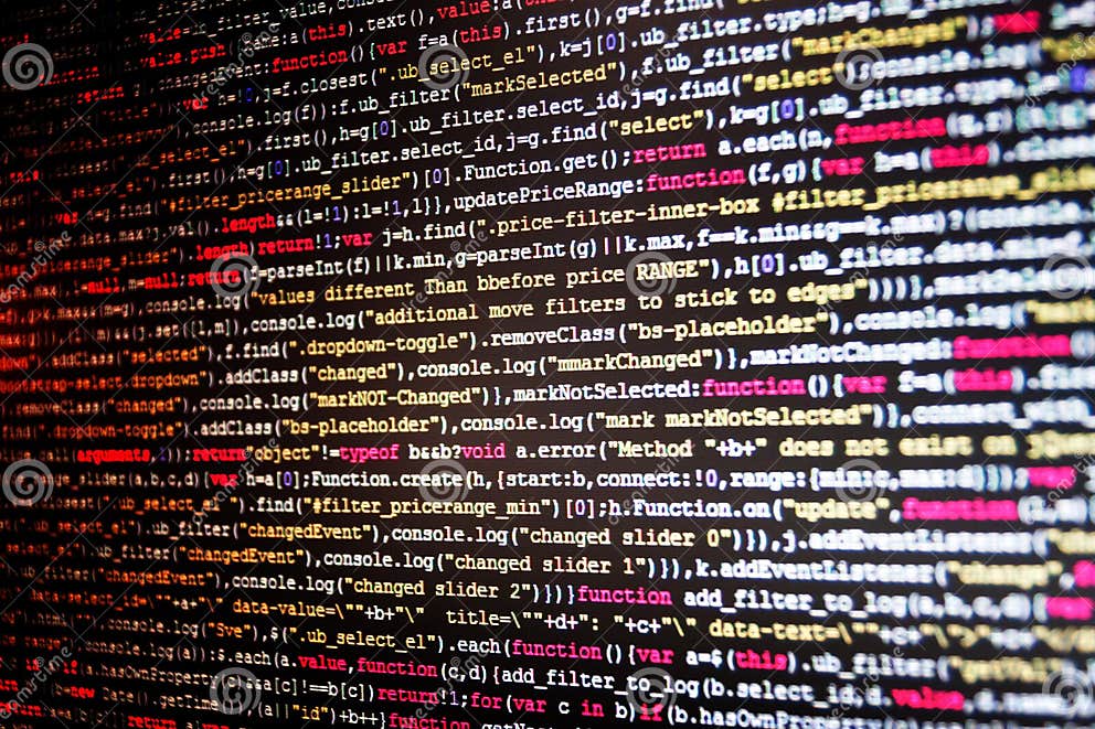 HTML Website Structure. Displaying Program Code on Computer. Javascript Functions, Variables ...