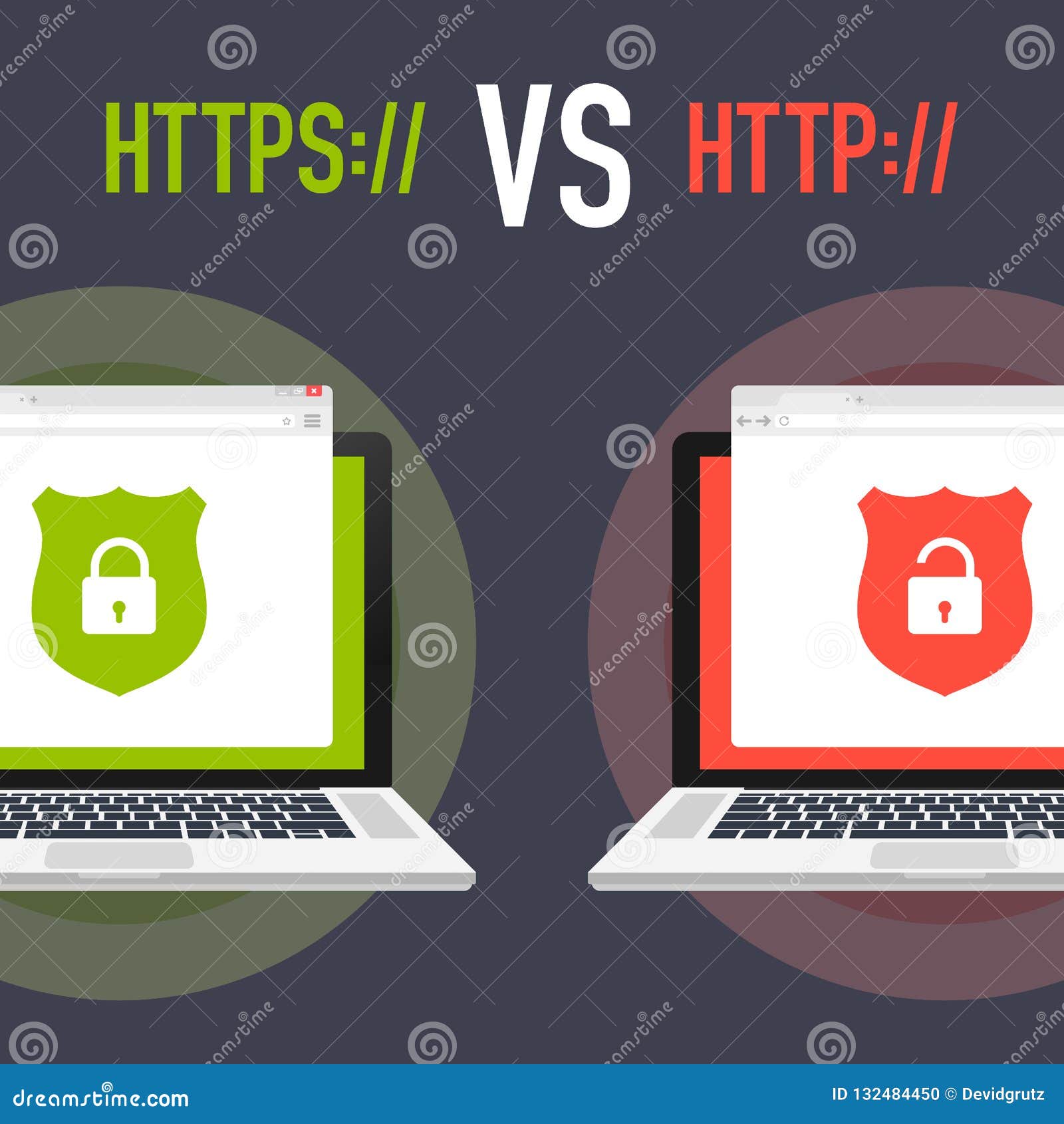 Http and Https Protocols on Shield on Laptop, on White Background ...