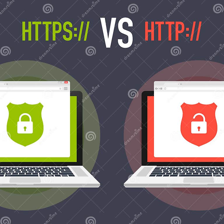 Http and Https Protocols on Shield on Laptop, on White Background ...