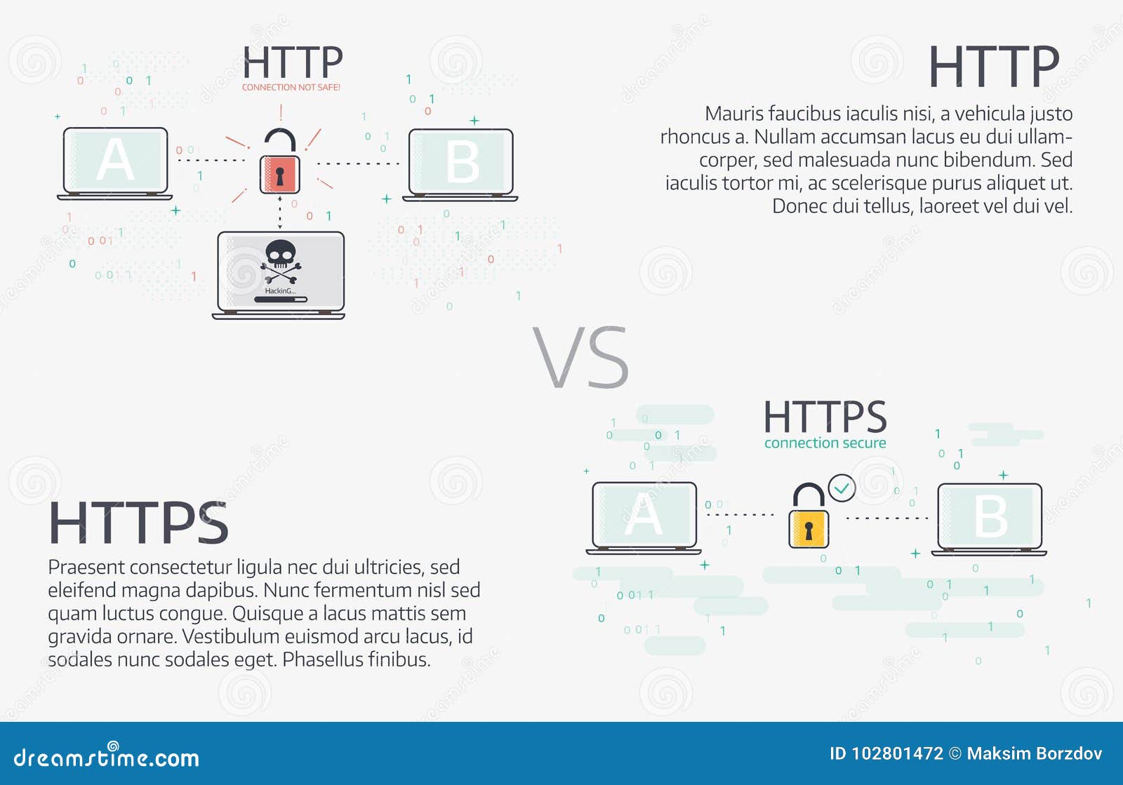 Http Vs Https. Vector Thin Line Illustration Design Stock Vector ... Http Vs Https. Vector Thin Line Illustration Design Stock Vector ...