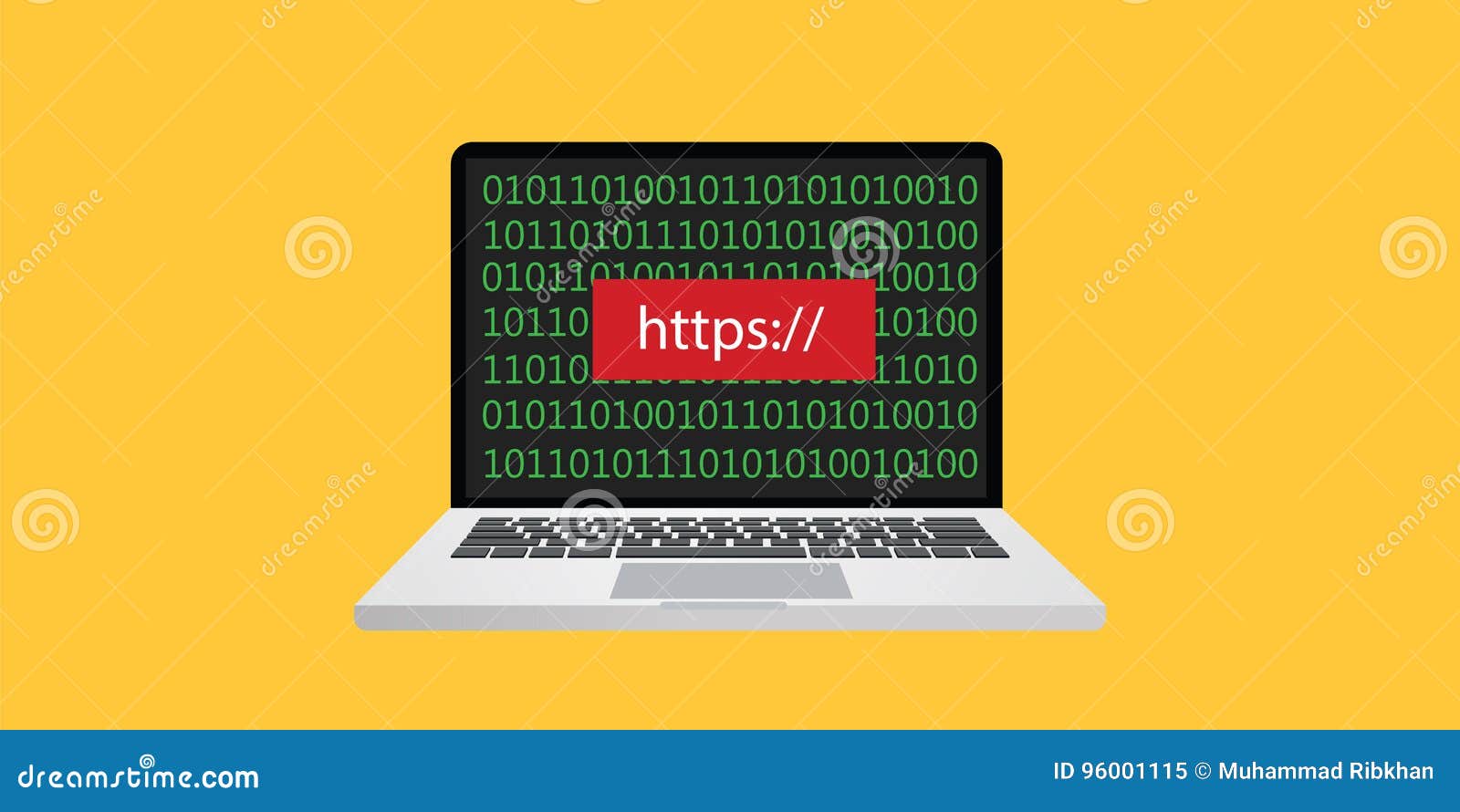 Https Illustration with Laptop Notebook Text on Screen with Binary Code ...