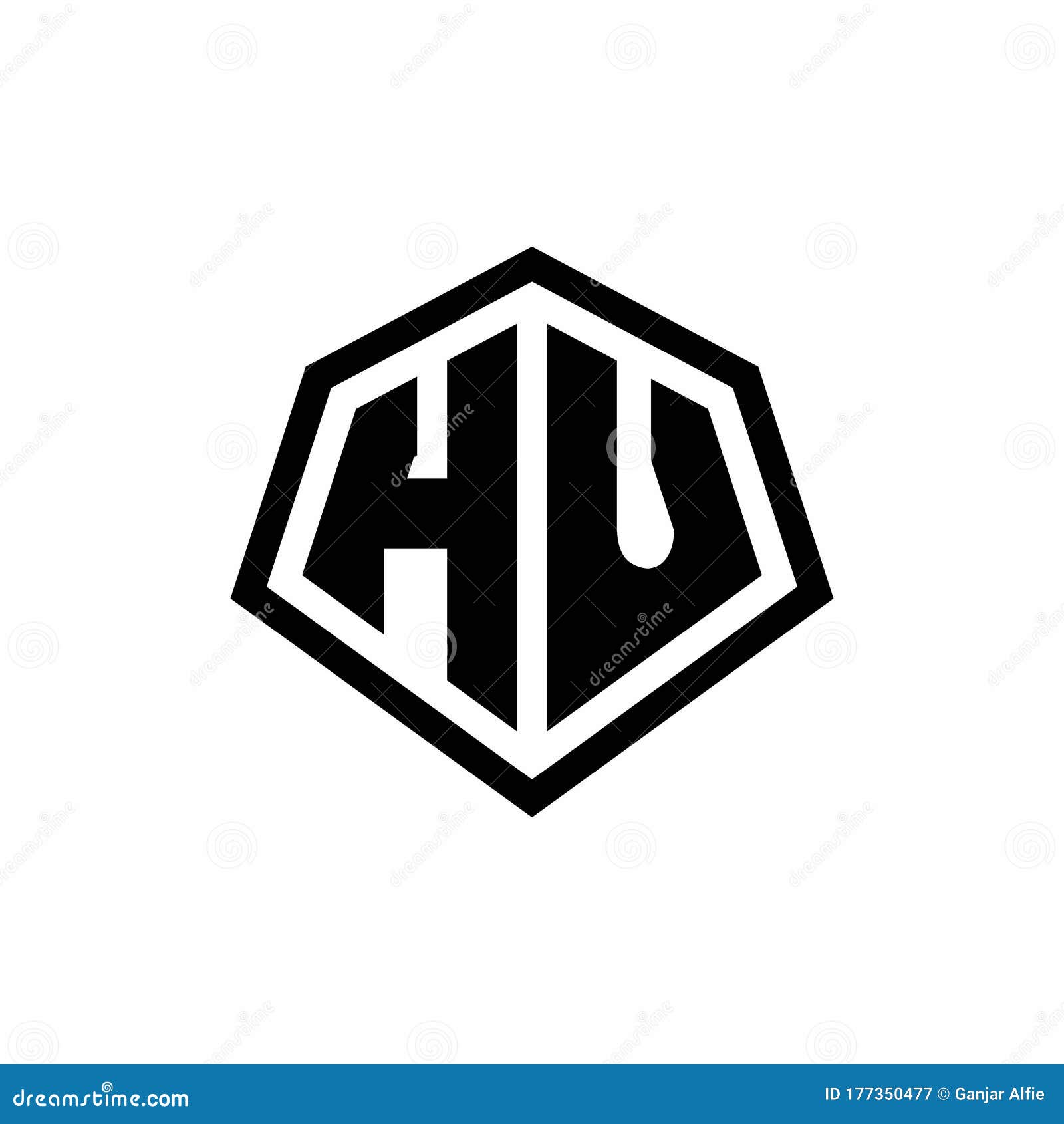 HU Monogram Logo with Hexagon Shape and Line Rounded Style Design ...