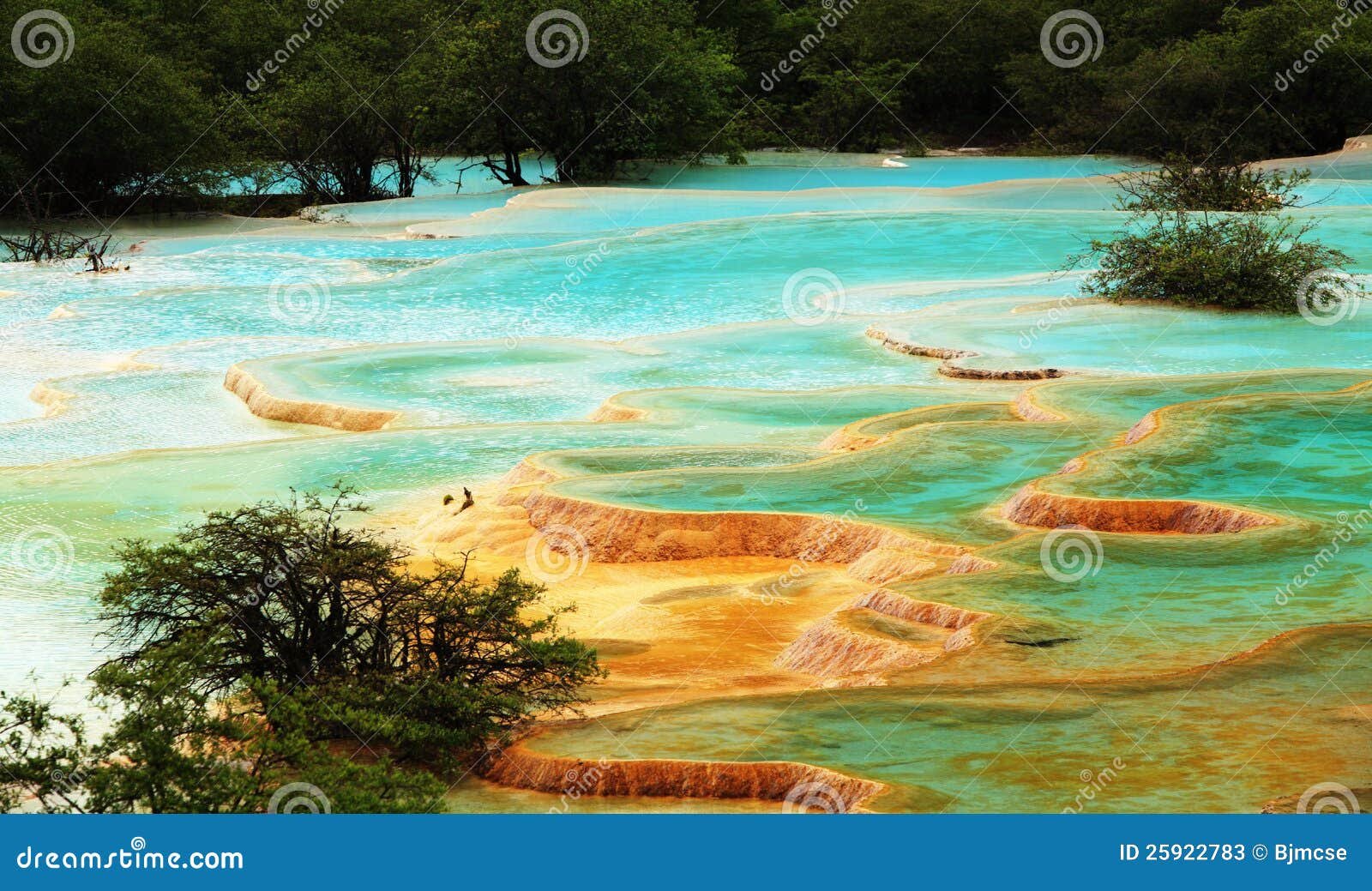 Huanglong five color pond stock image. Image of cloud - 25922783