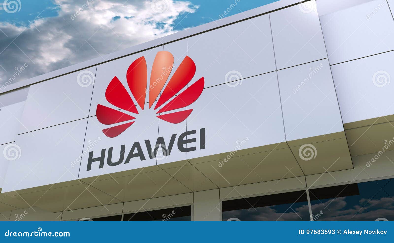Huawei Logo on the Modern Building Facade. Editorial 3D Rendering ...