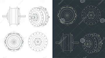 Hub Motor for Bicycle Wheel Blueprints Stock Vector - Illustration of ...