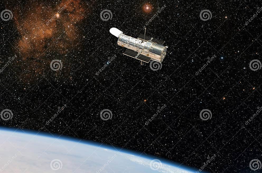 The Hubble Space Telescope in Orbit Stock Photo - Image of stars ...