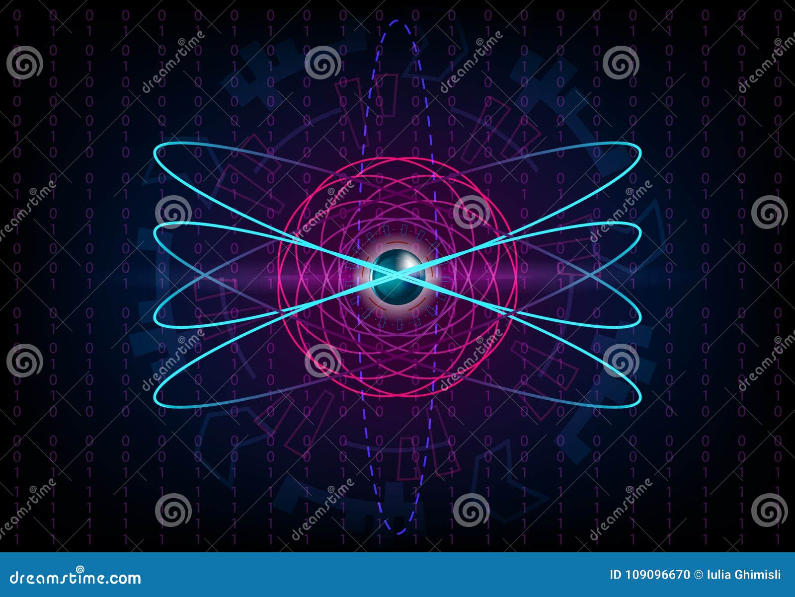 HUD Atom Futuristic Background with Electrons, Metallic Core an Stock ...