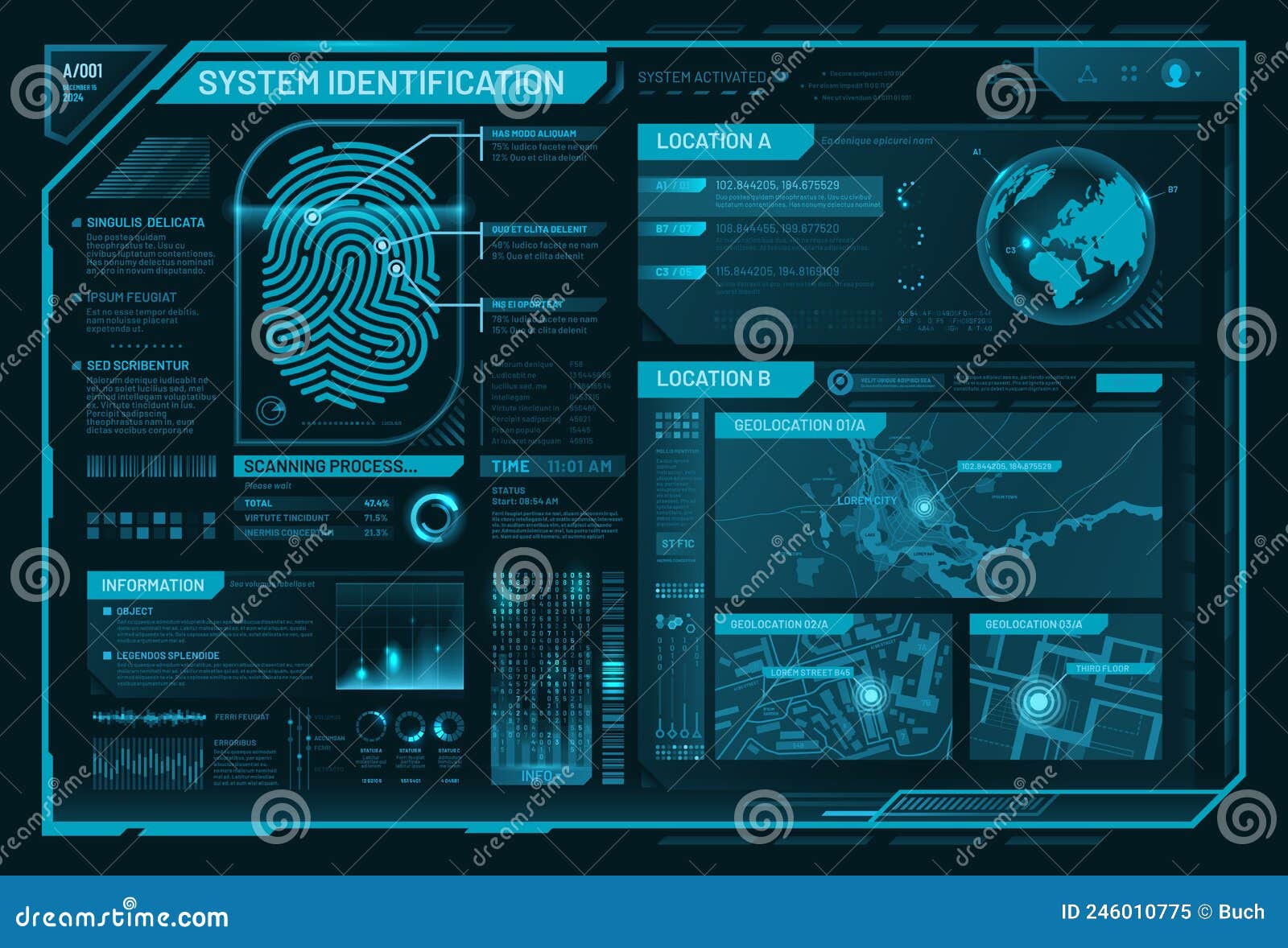 HUD Biometric Fingerprint Access Control Interface Stock Vector ...