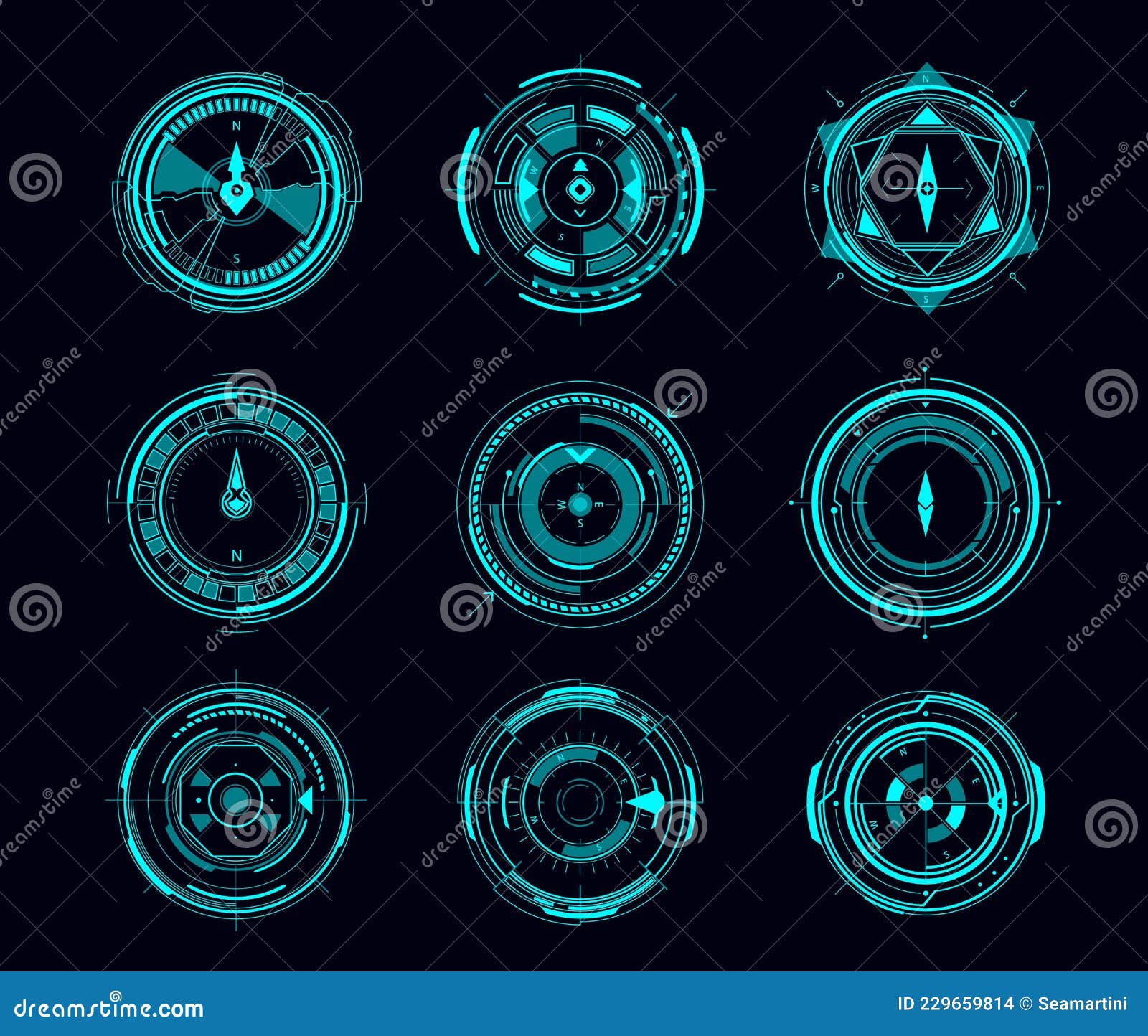 HUD Compass, Aim Control, Futuristic Interface Stock Vector ...