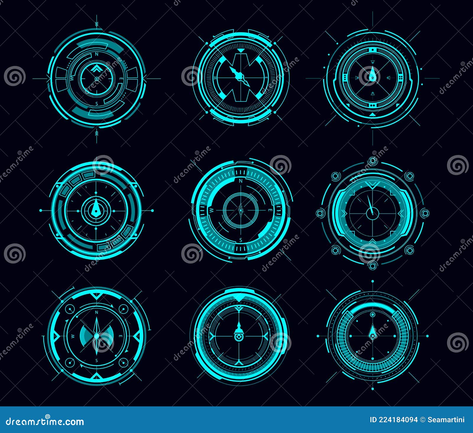 HUD Compass, Aim Control Panel, User Interface Stock Vector ...