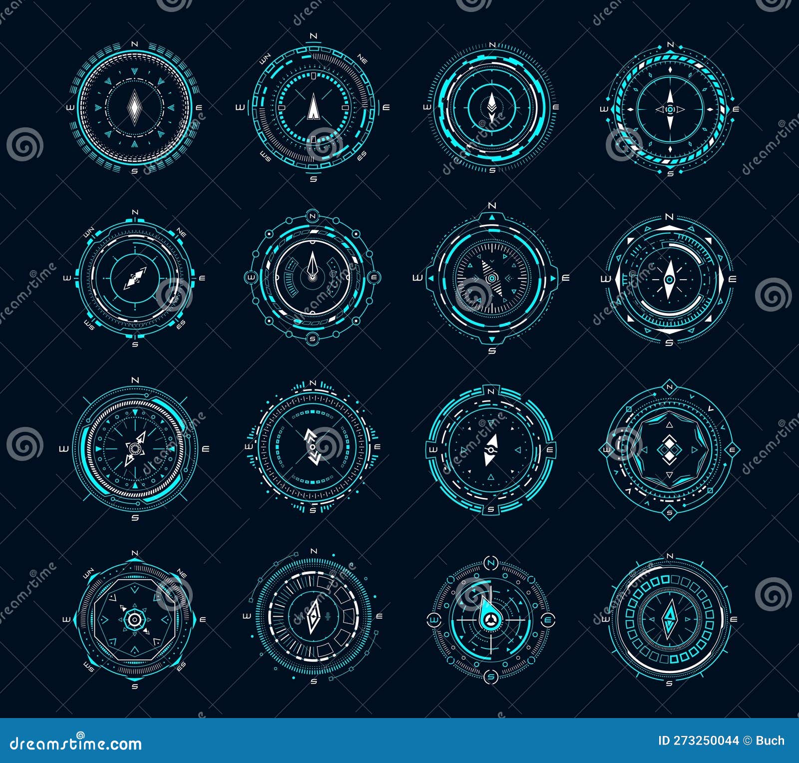 HUD Compass, Futuristic Vector Set of Round Aiming Stock Vector ...
