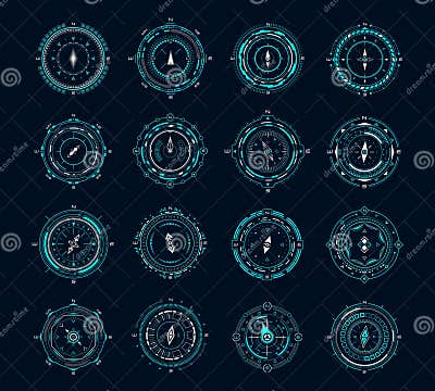 HUD Compass, Futuristic Vector Set of Round Aiming Stock Vector ...