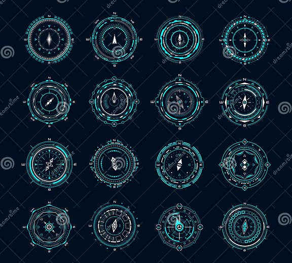 HUD Compass, Futuristic Vector Set of Round Aiming Stock Vector ...