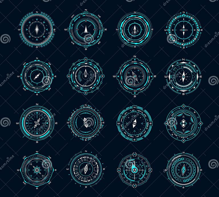 HUD Compass, Futuristic Vector Set of Round Aiming Stock Vector ...