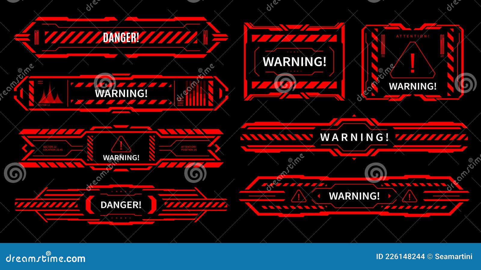 HUD Danger and Alert Attention Red Interface Signs Stock Vector ...