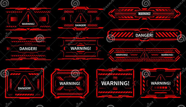 HUD Danger and Alert Attention Red Interface Signs Stock Vector ...