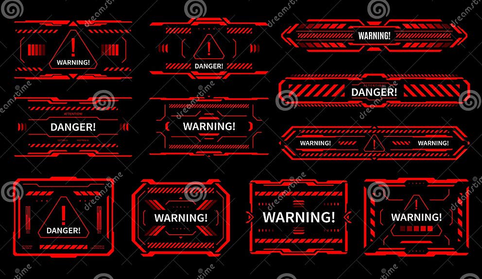 HUD Danger and Alert Attention Red Interface Signs Stock Vector ...