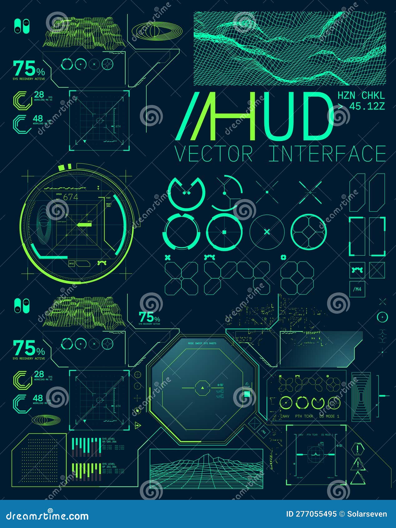 HUD Detailed User Interface Futuristic Cyberpunk Wire Mesh Kit Elements ...
