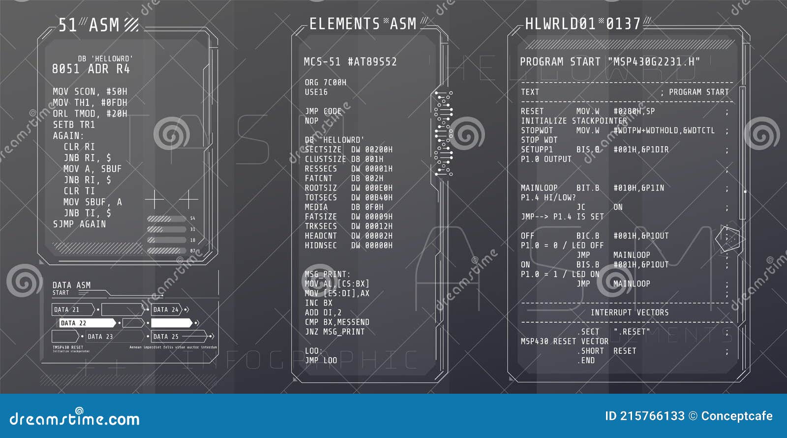 HUD Interface Elements with Part of the Code Assembly. Stock Vector ...