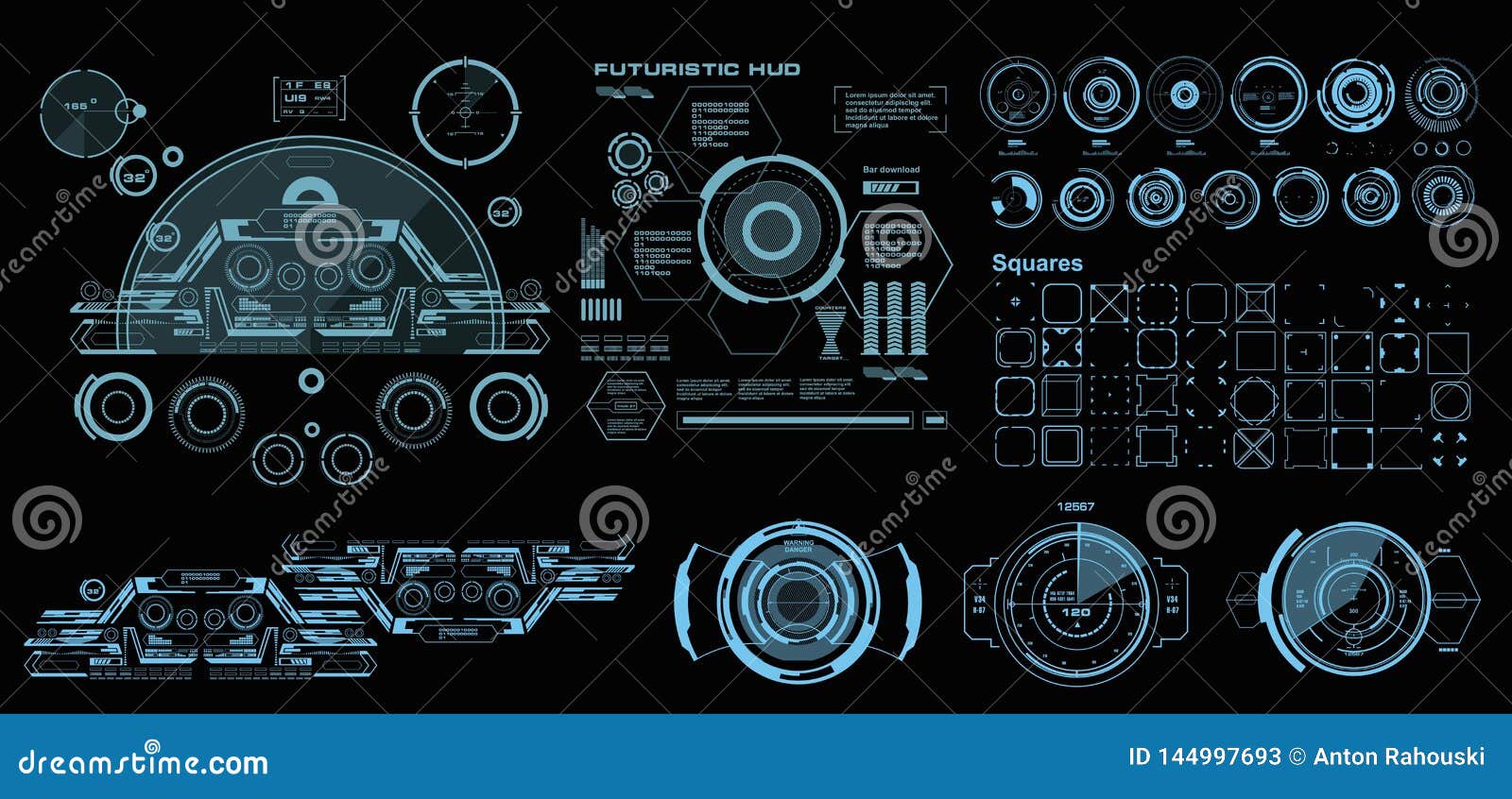 HUD Elements Mega Set Pack. Dashboard Blue Display Virtual Reality ...