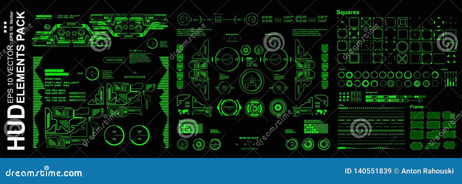 HUD Elements Mega Set Pack. Dashboard Green Display Virtual Reality ...