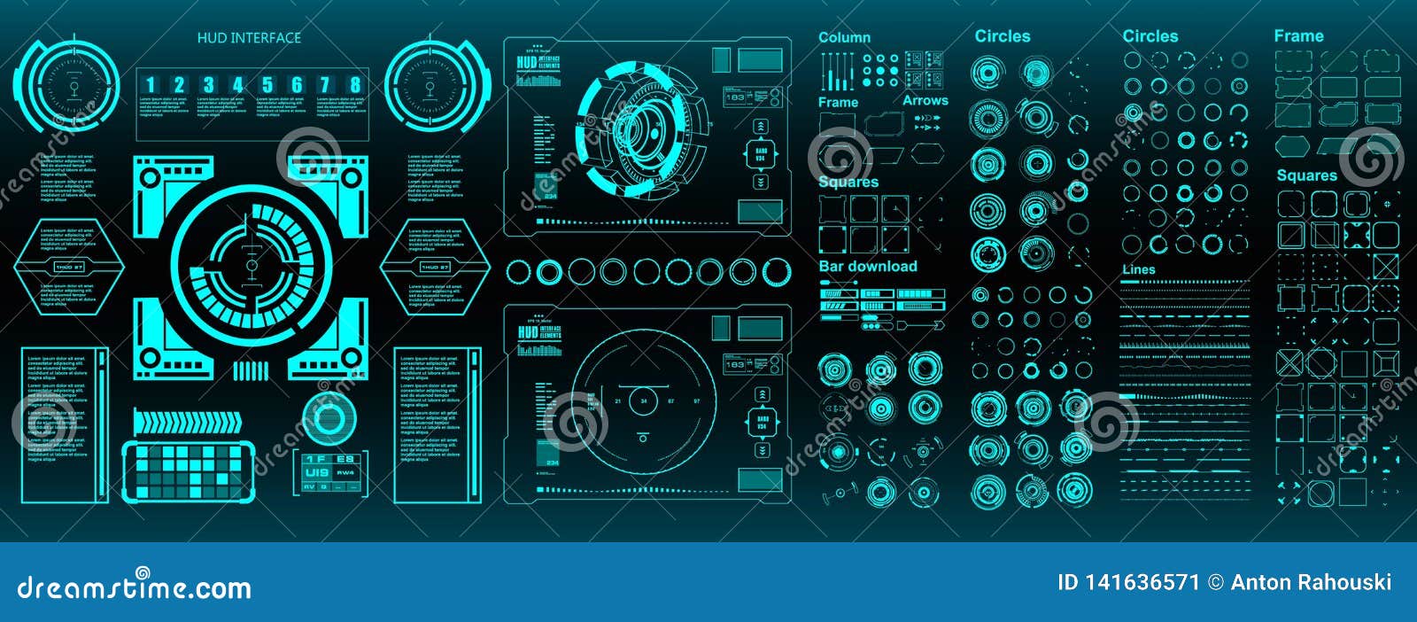 HUD Elements Mega Set Pack. Dashboard Green Display Virtual Reality ...
