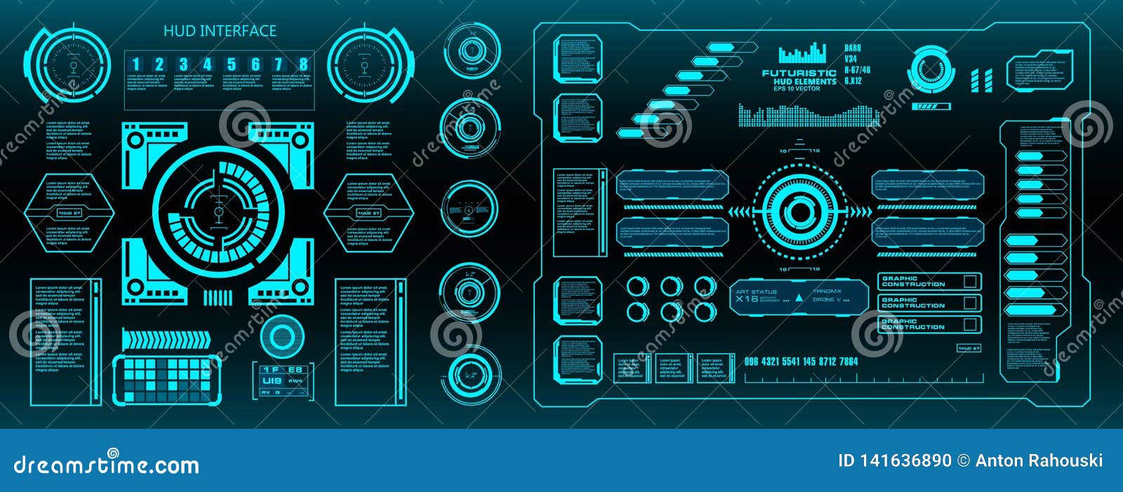 HUD Elements Mega Set Pack. Dashboard Green Display Virtual Reality ...