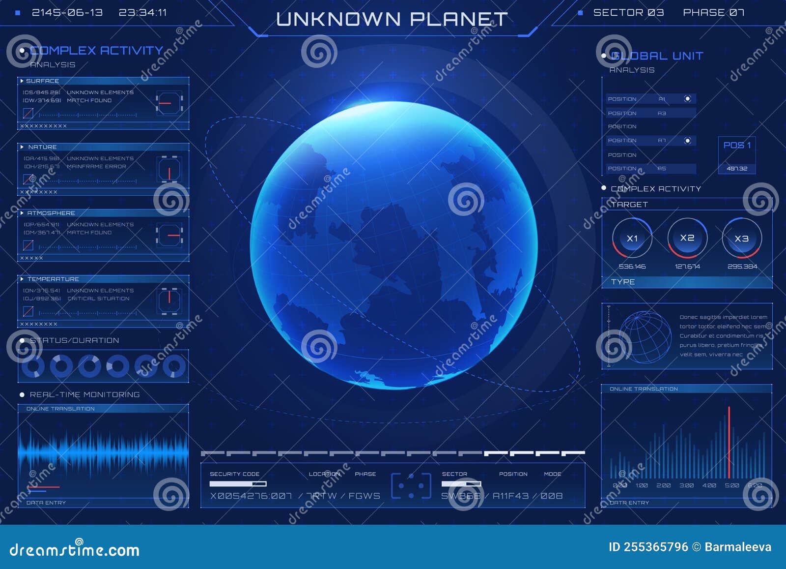 HUD Futuristic Alien Planet World Map Hologram. Exploration of an ...