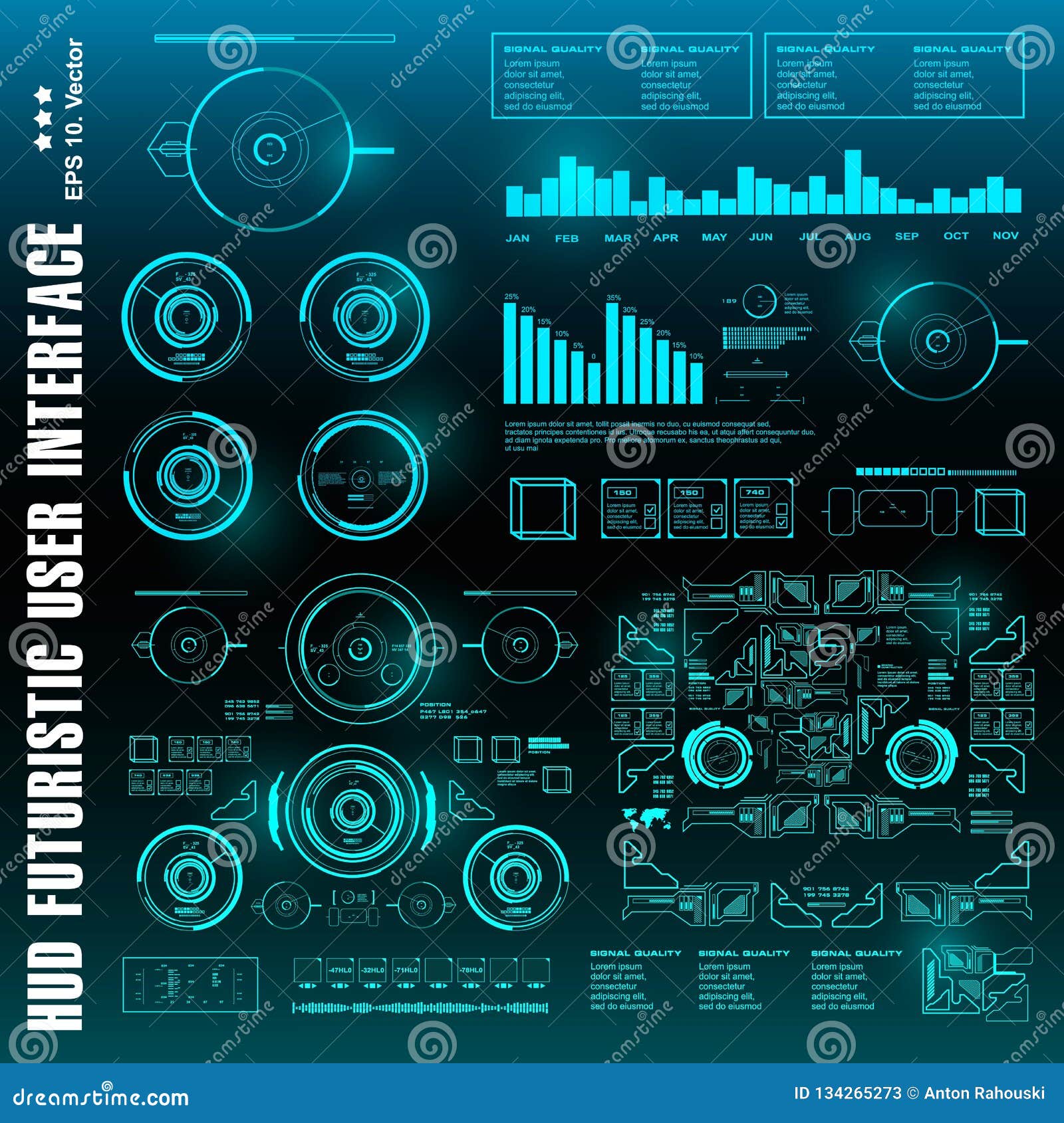 HUD Futuristic Blue User Interface, Dashboard Display Virtual Reality ...
