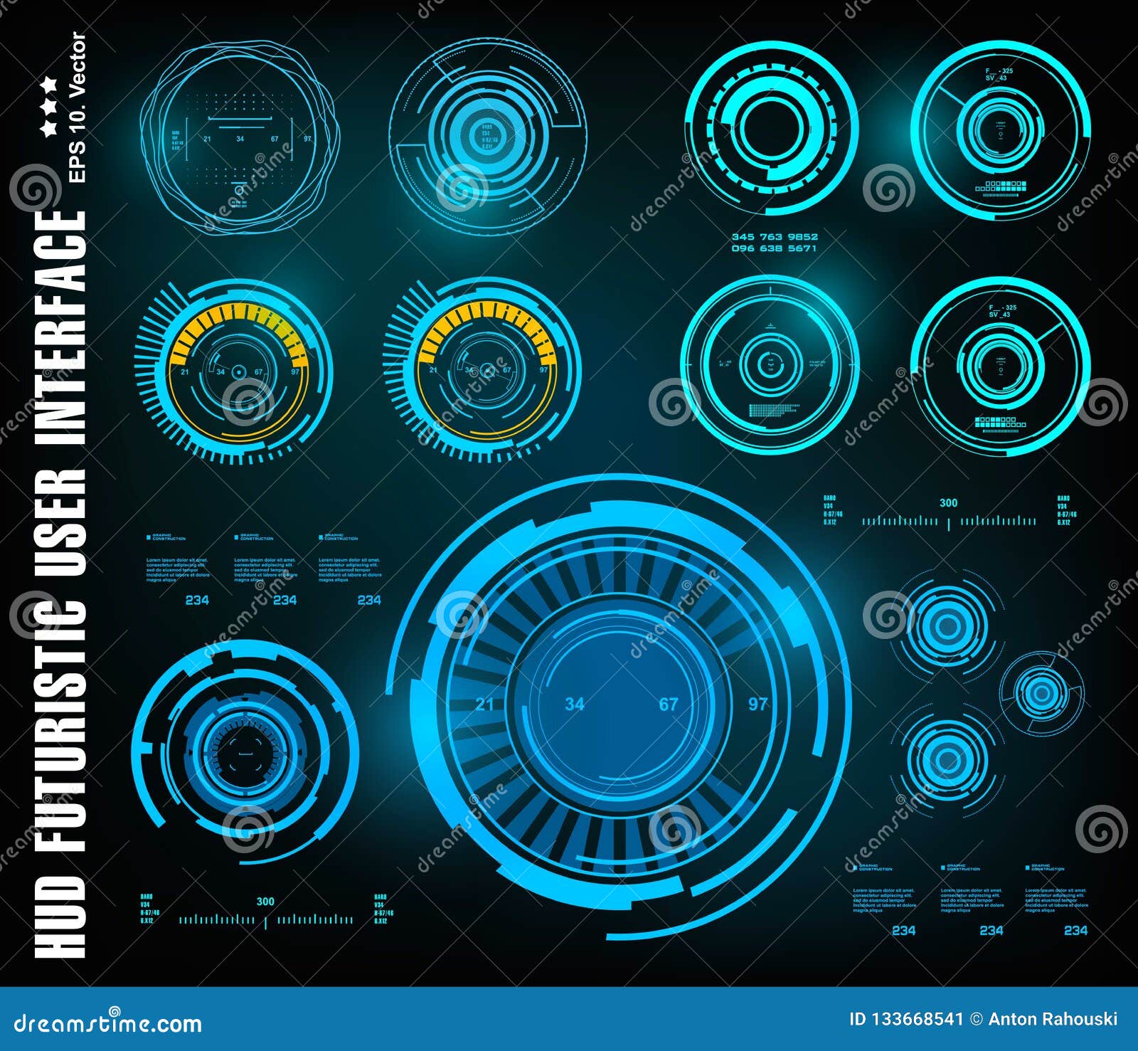 HUD Futuristic Blue User Interface, Dashboard Display Virtual Reality ...