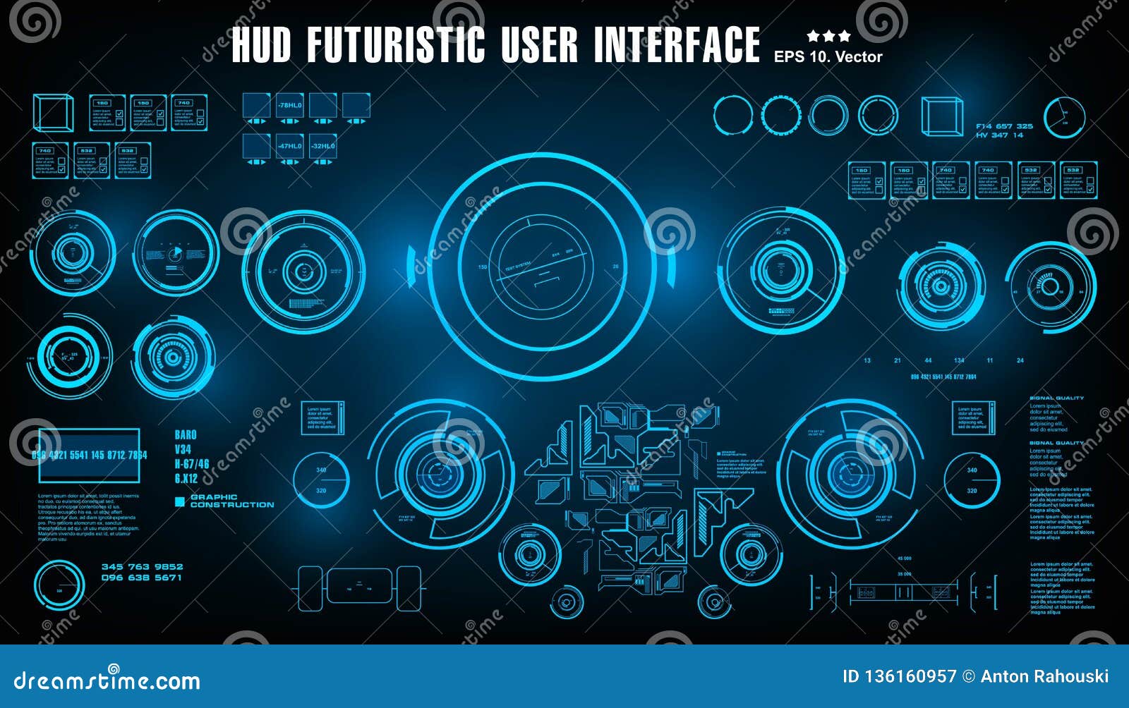 HUD Futuristic Blue User Interface, Dashboard Display Virtual Reality ...
