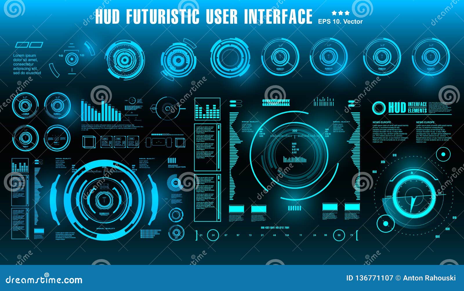 HUD Futuristic Blue User Interface, Dashboard Display Virtual Reality Technology Screen, Target ...