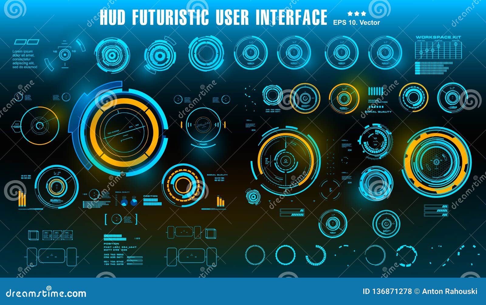 HUD Futuristic Blue User Interface, Dashboard Display Virtual Reality ...