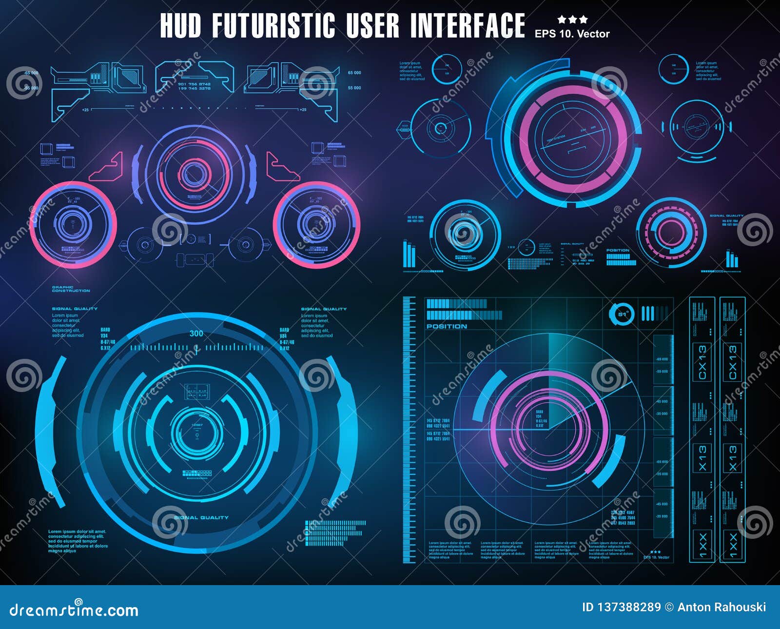 HUD Futuristic Blue User Interface, Dashboard Display Virtual Reality Technology Screen, Target ...
