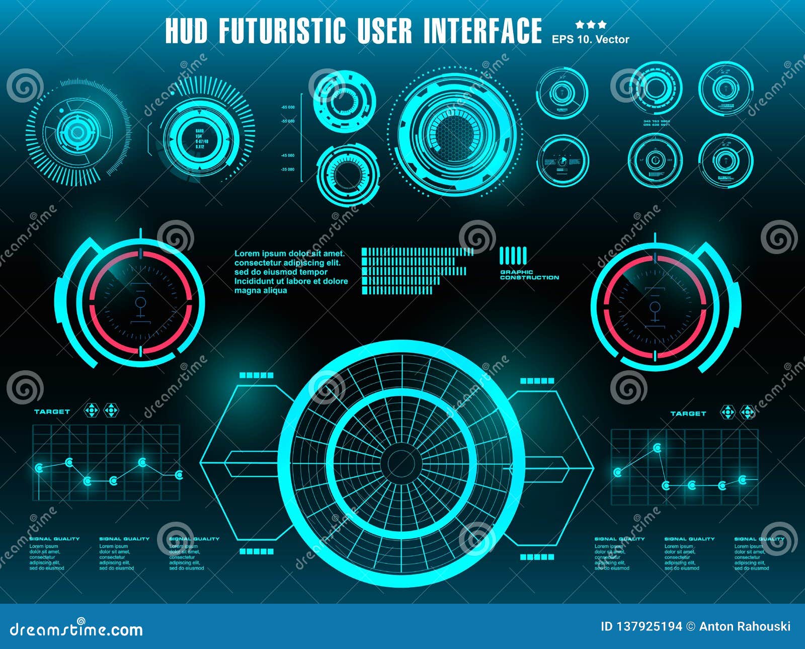 HUD Futuristic Blue User Interface, Dashboard Display Virtual Reality Technology Screen, Target ...
