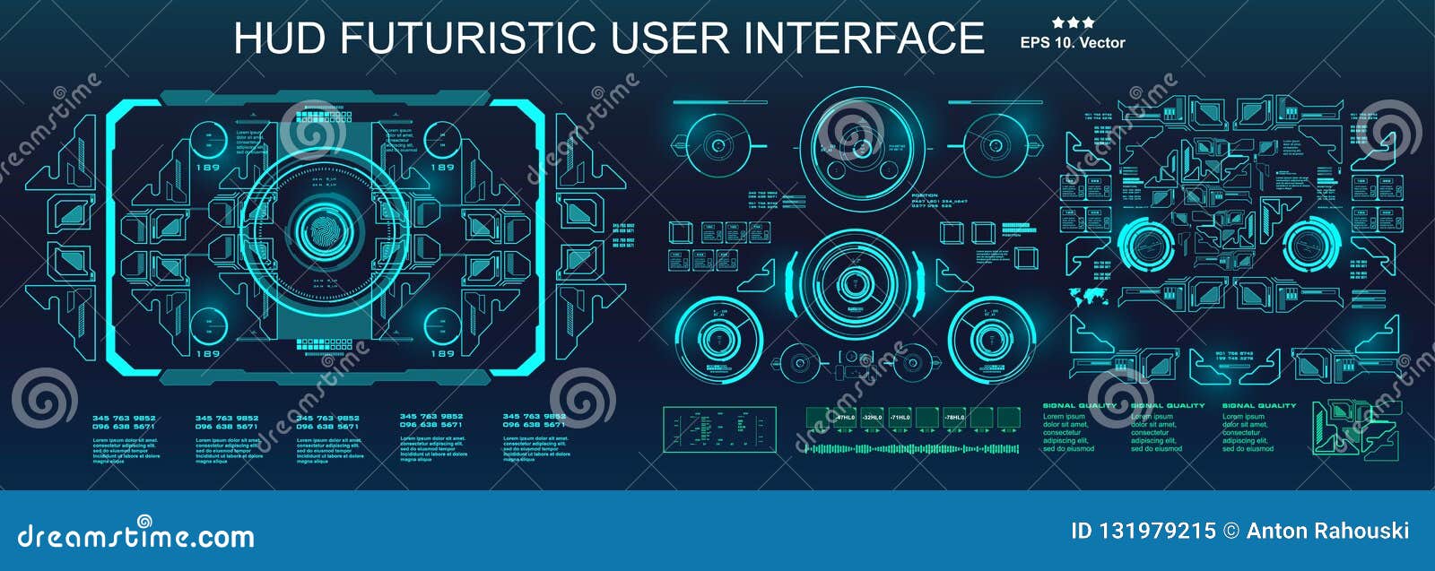 HUD Futuristic Blue User Interface, Target. Dashboard Display Virtual Reality Technology Screen ...
