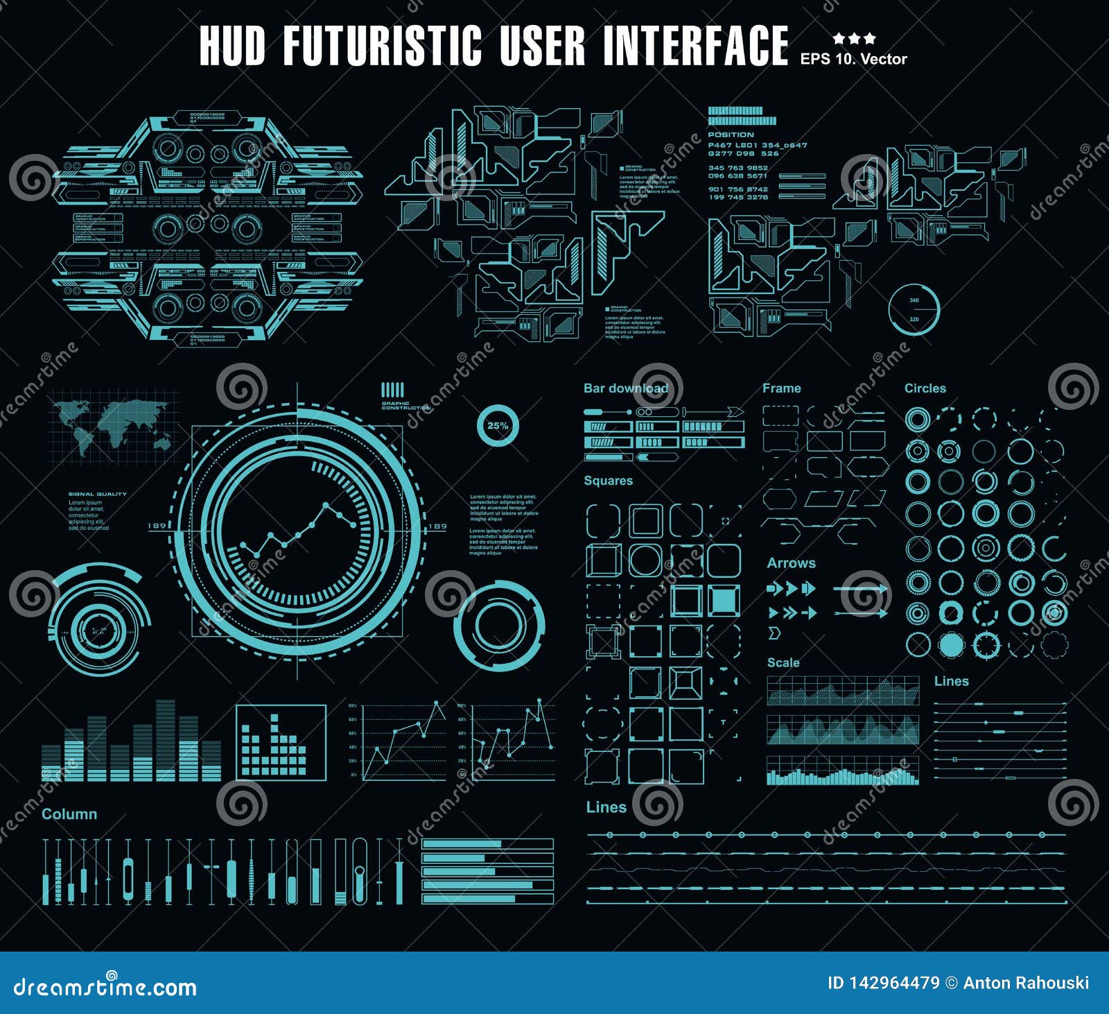 HUD Futuristic Blue User Interface, Target. Dashboard Display Virtual Reality Technology Screen ...