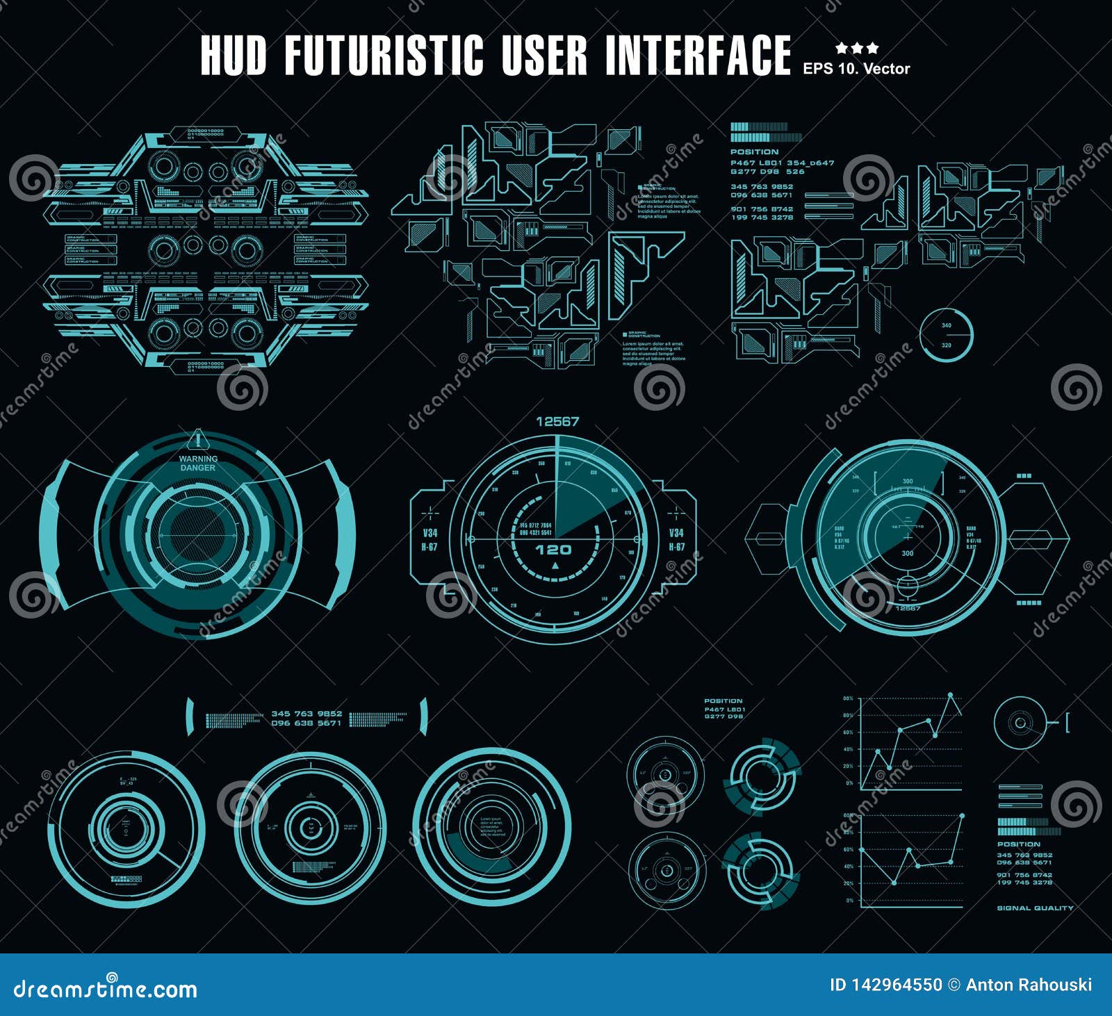 HUD Futuristic Blue User Interface, Target. Dashboard Display Virtual Reality Technology Screen ...