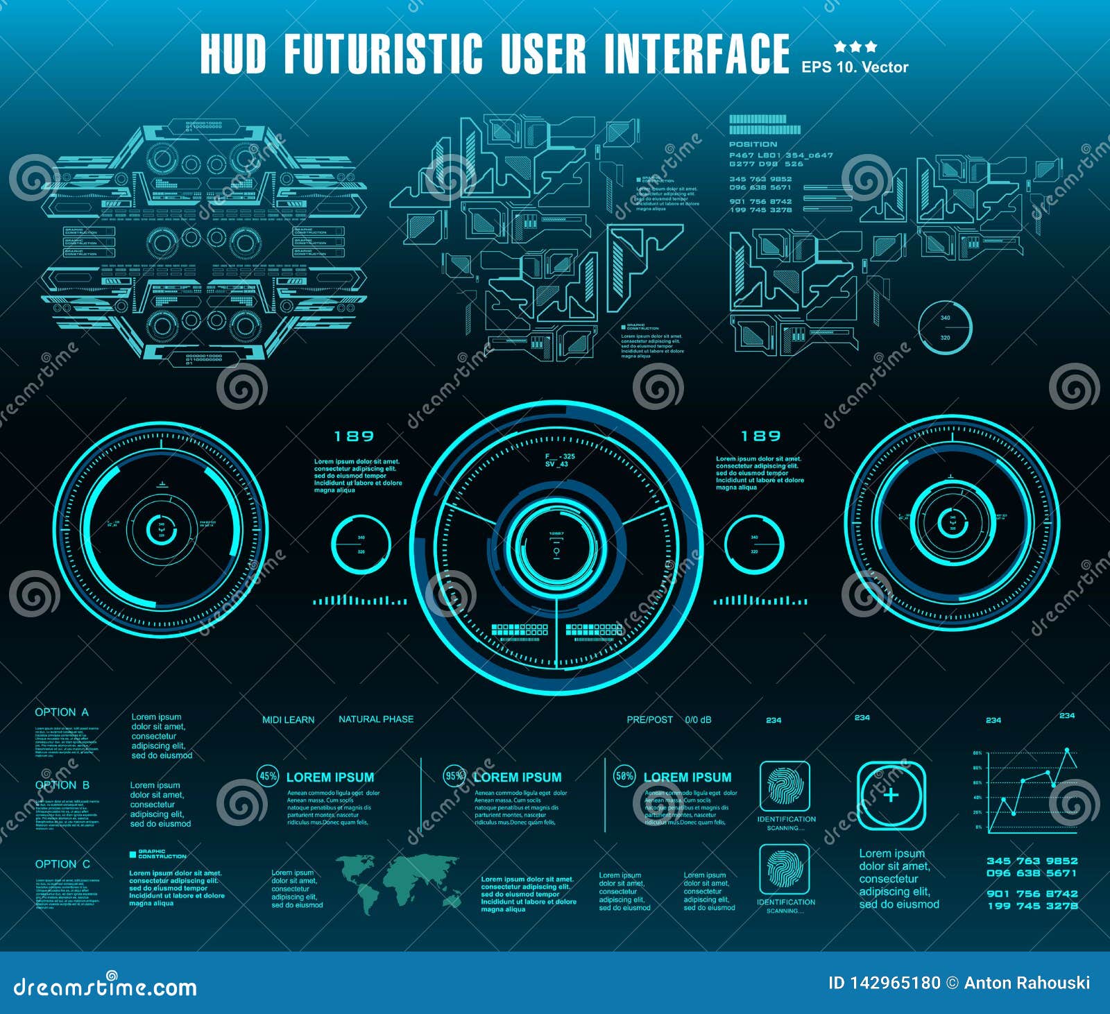 HUD Futuristic Blue User Interface, Target. Dashboard Display Virtual Reality Technology Screen ...
