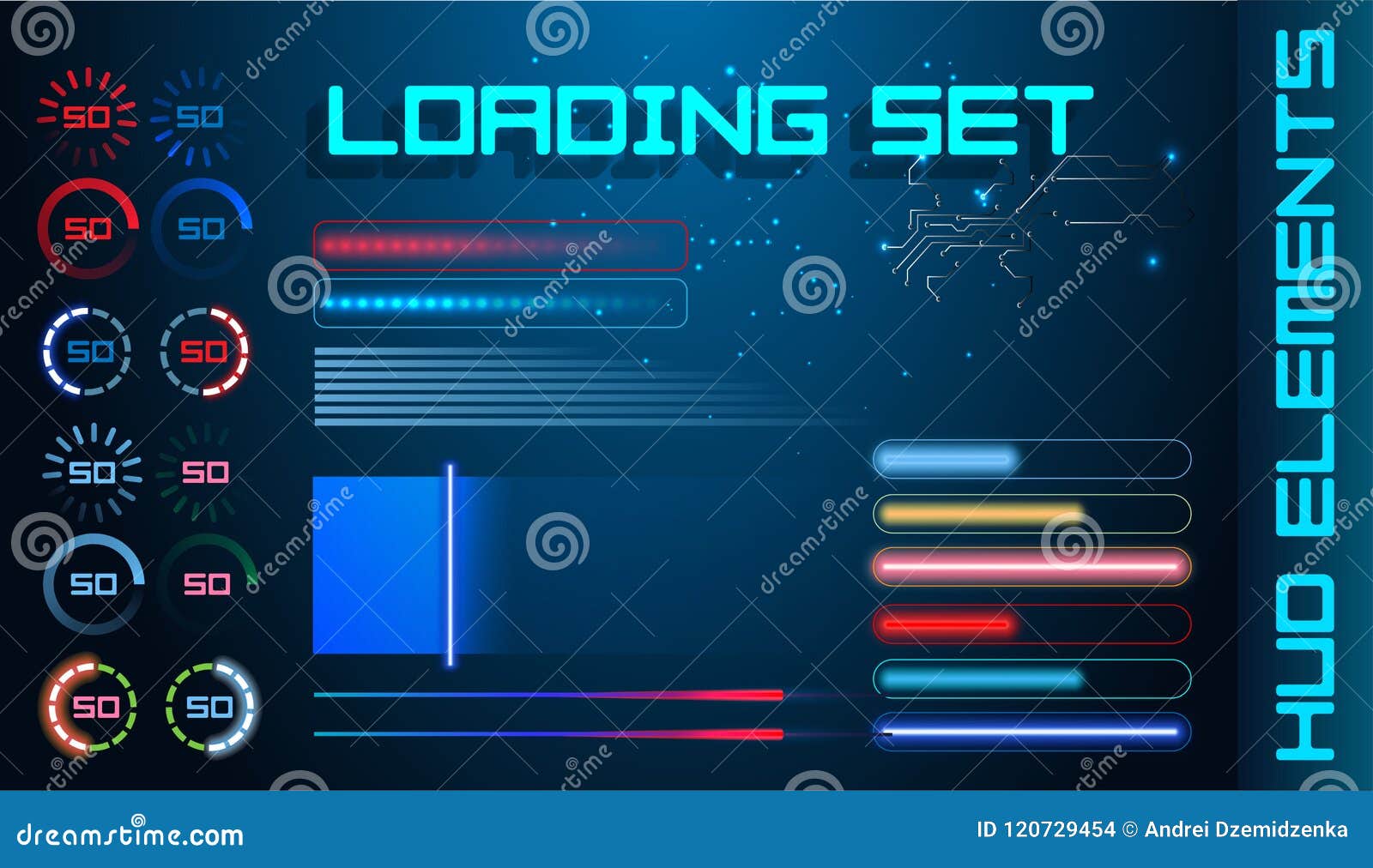 HUD Futuristic Element Loading Bars Set Vector Background. Abstract Big ...