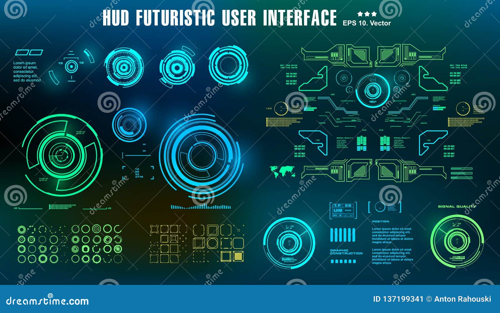 HUD Futuristic Green User Interface, Dashboard Display Virtual Reality Technology Screen, Target ...