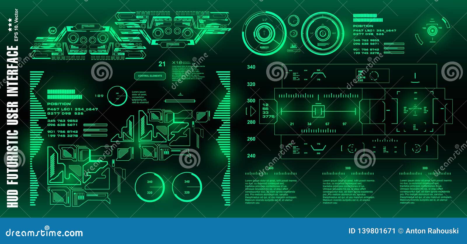 HUD Futuristic Green User Interface, Target. Dashboard Display Virtual ...
